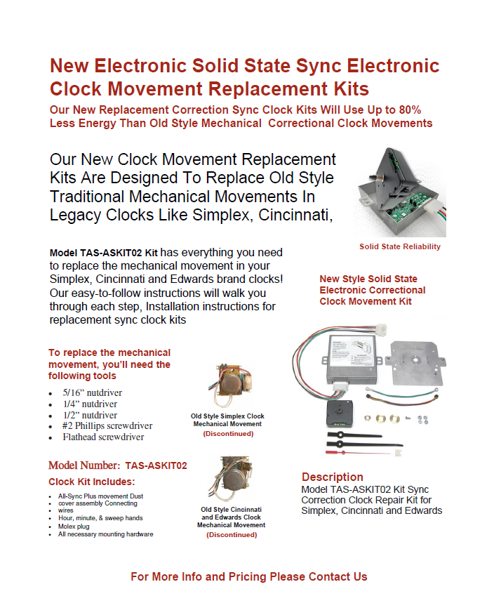 New Electronic Sync Clock Movements, TAX-ASKKIT02, Replacement Clock ...